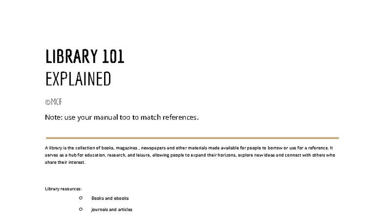 LIBRARY EXPLAINED: Class Notes Summary on History & Resources - Studocu