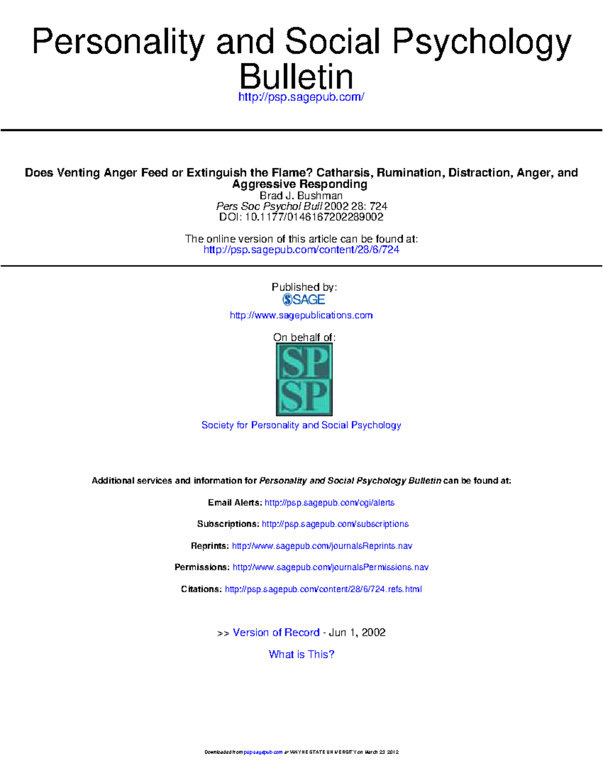 PSP 28: Examining Anger, Venting, and Aggression in Psychology Research ...