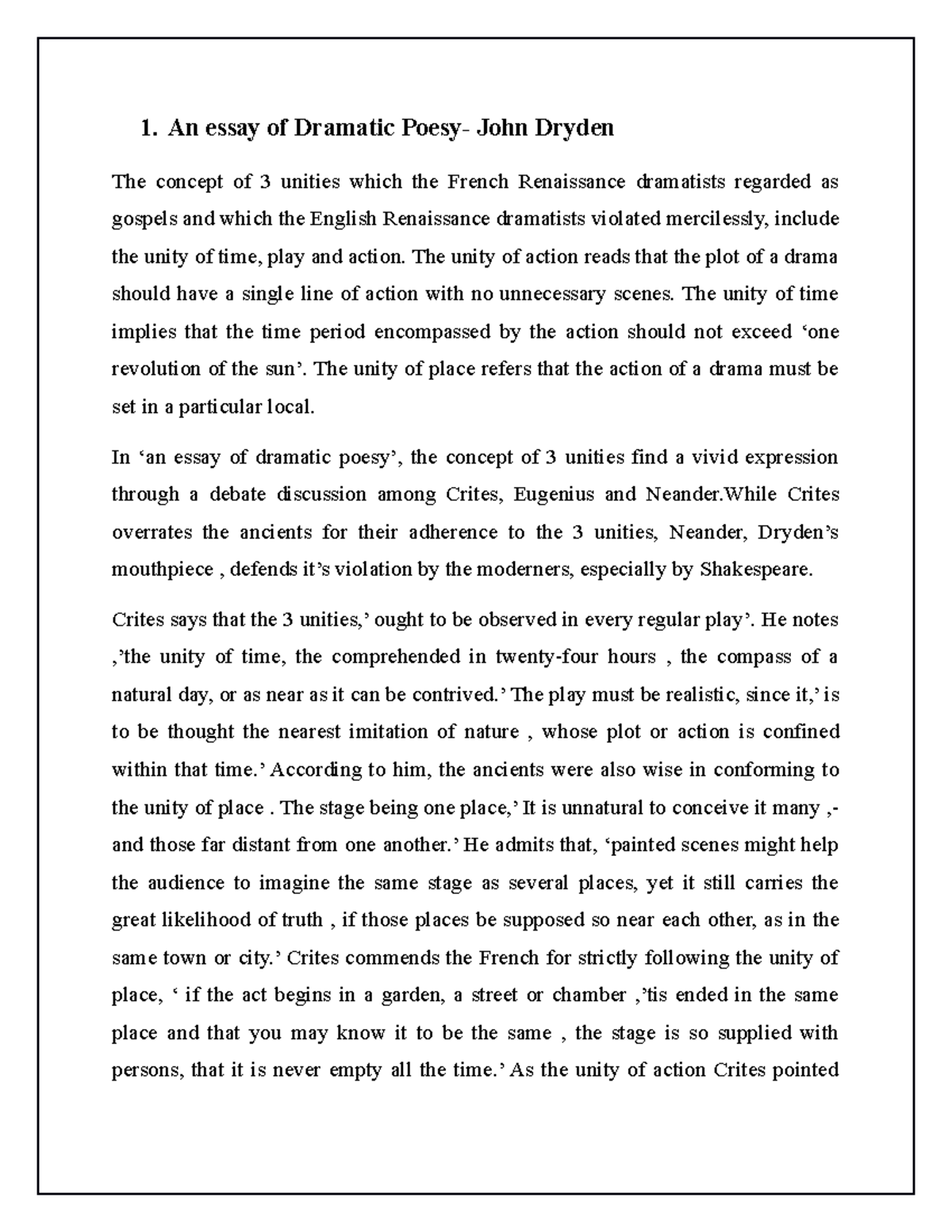 English Literature Essay: Analysis of Dramatic Poesy and Lyrical ...