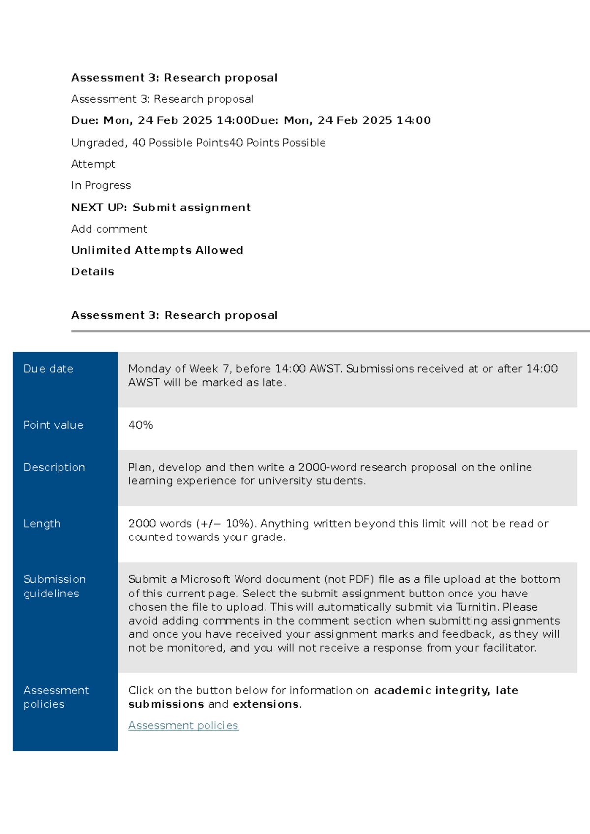 Assessment 3: Research Proposal on Online Learning Experience - Studocu