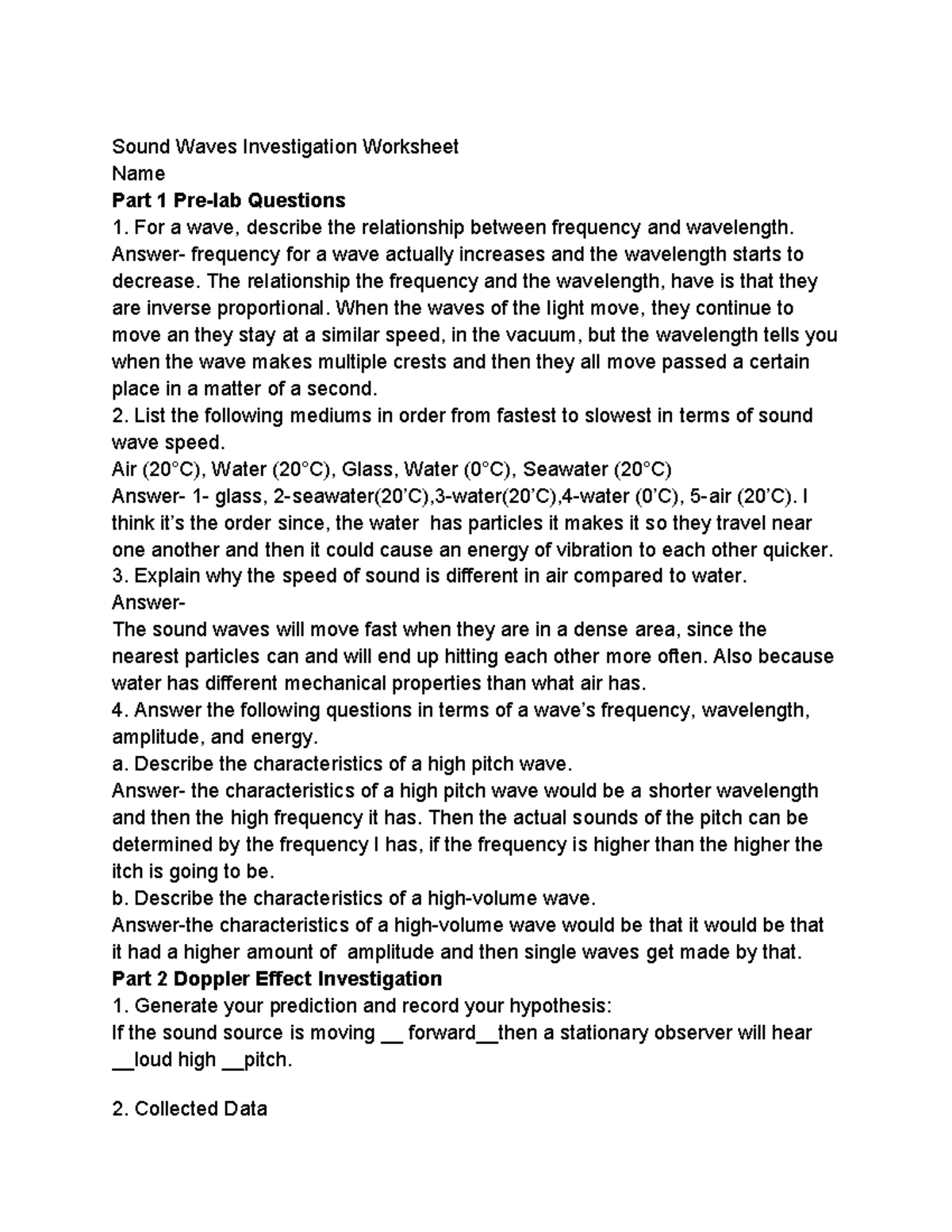 03.02 Physical Science: Sound Waves Investigation Worksheet - Studocu