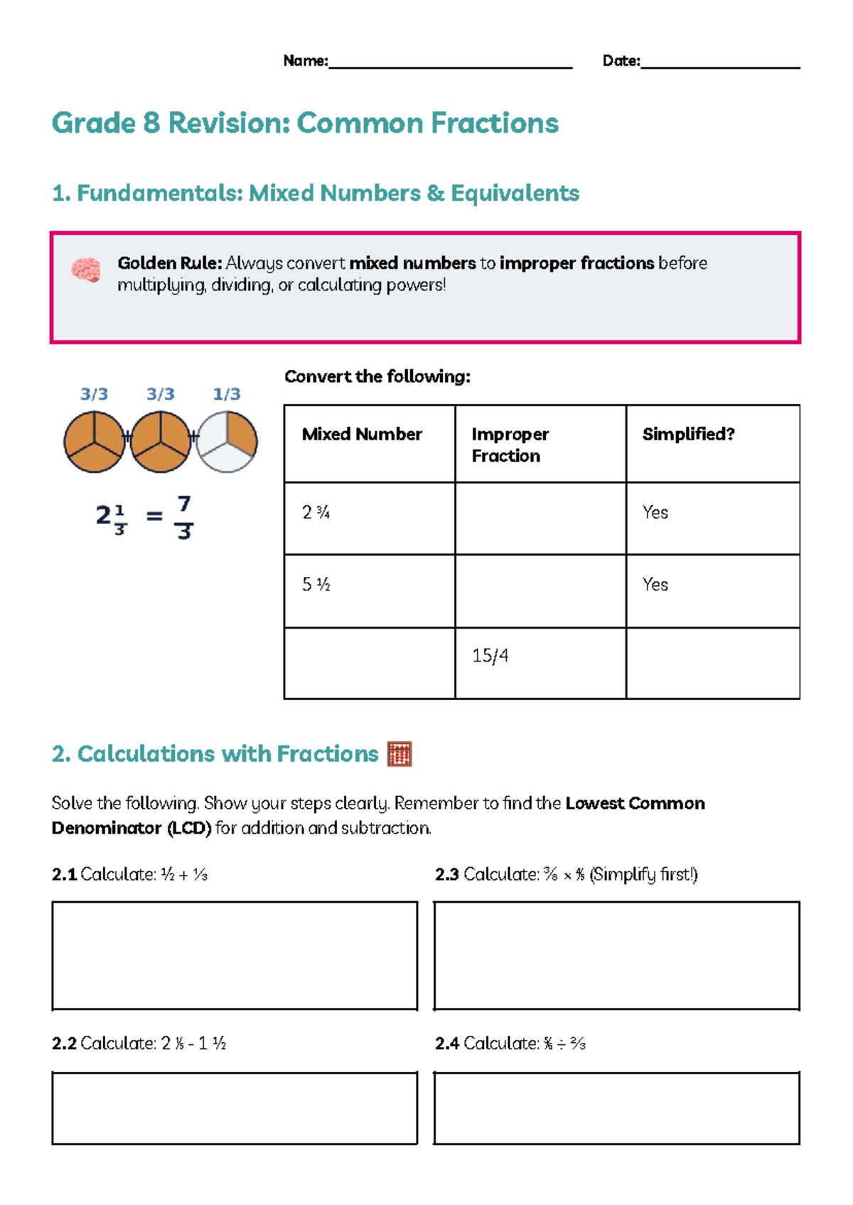 Grade 8 Math Revision: Common Fractions & Calculations - Studocu