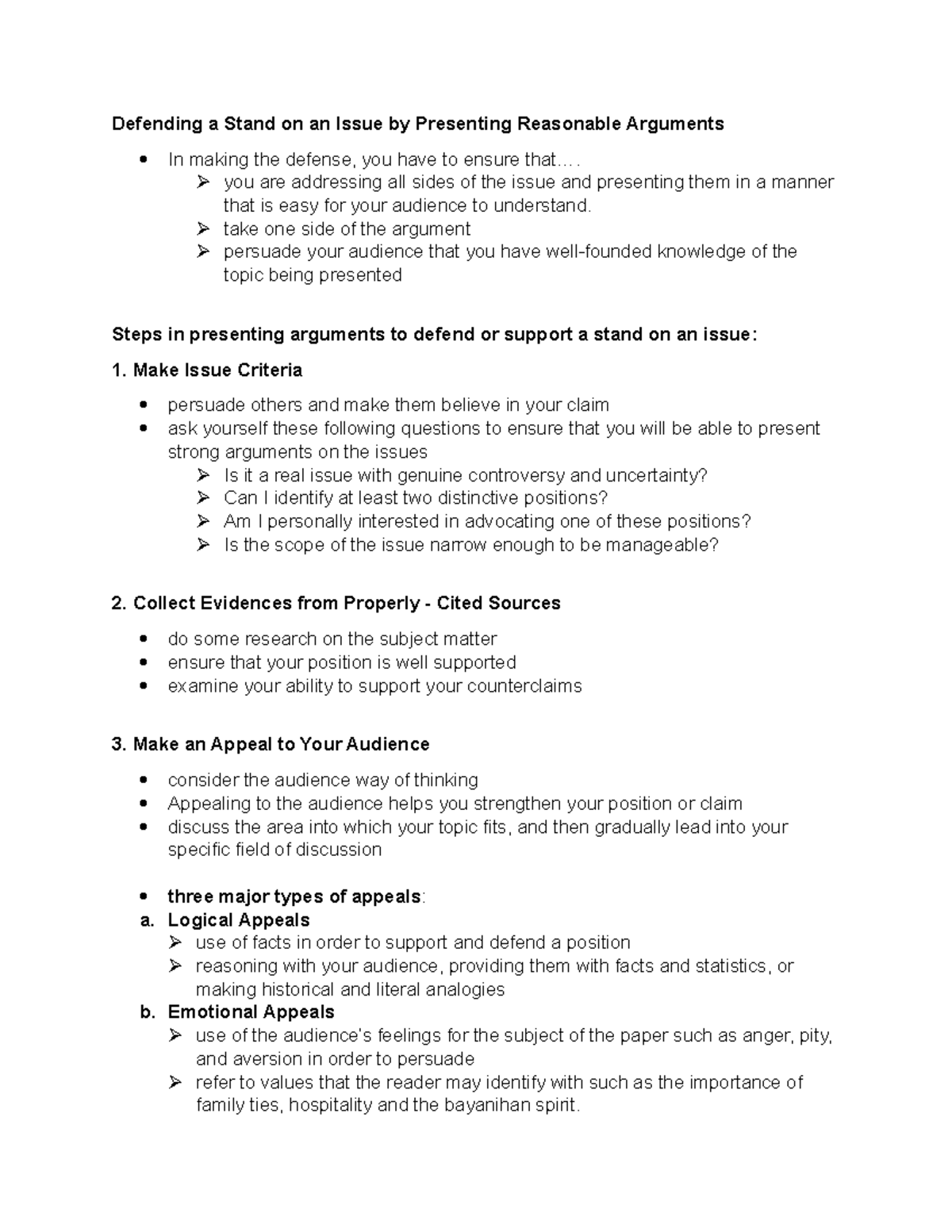 Defending an Issue: Effective Argument Presentation Techniques - Studocu