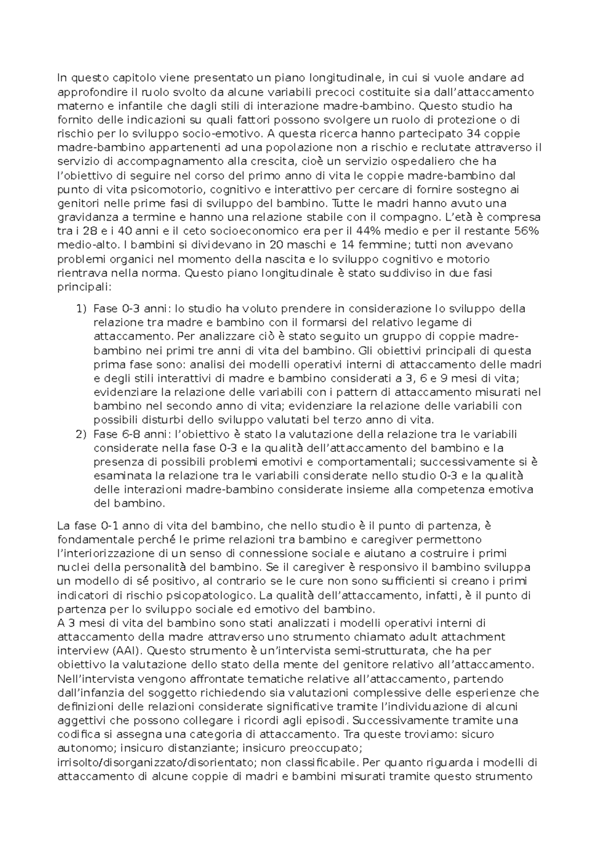 Piano Longitudinale sul Ruolo delle Variabili Materno-Infantili: Studio ...
