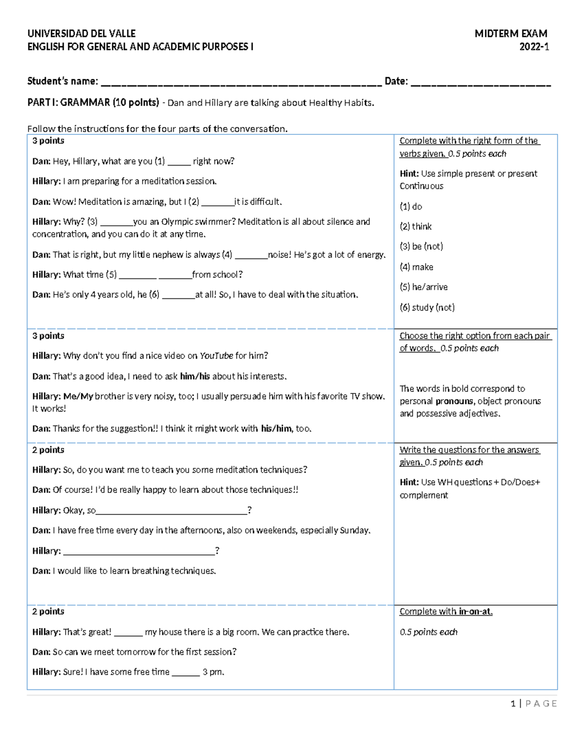 English 1 - Midterm Exam Review and Corrections 2022 - Studocu