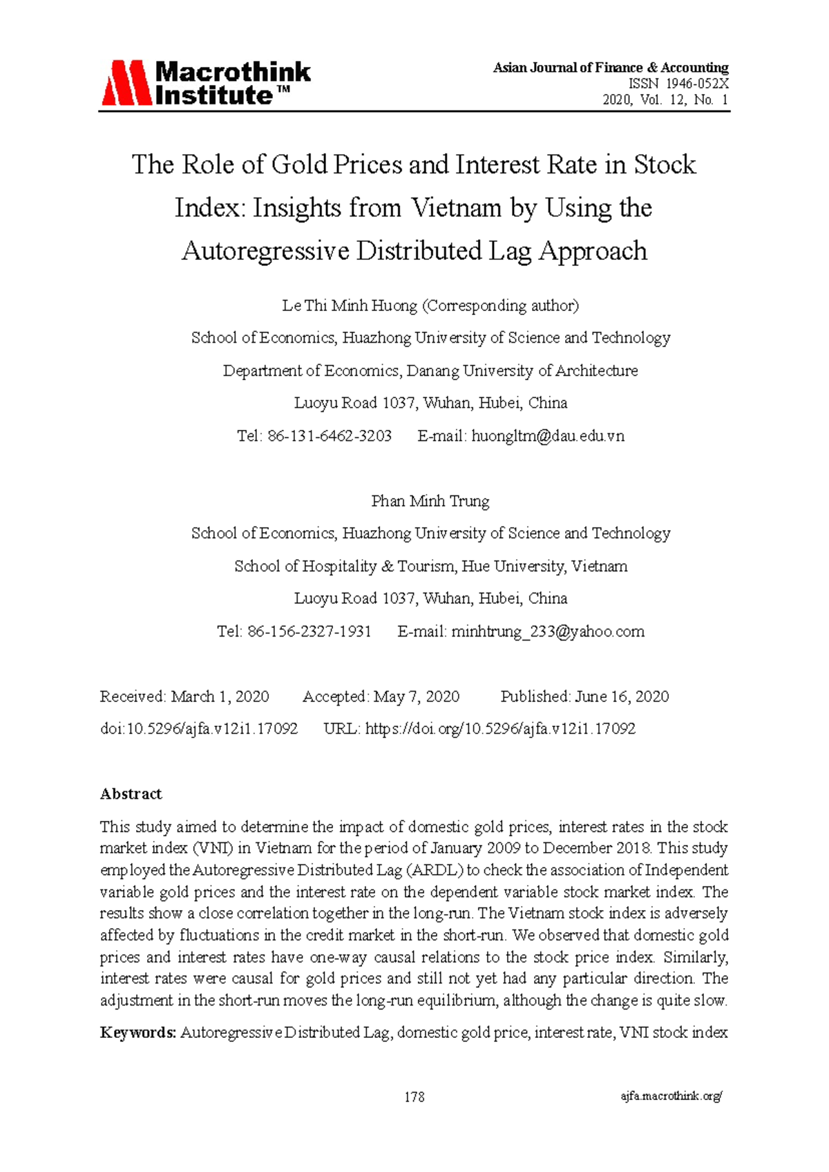 The Role of Gold Prices and Interest Rates in VNI Stock Index: ARDL ...