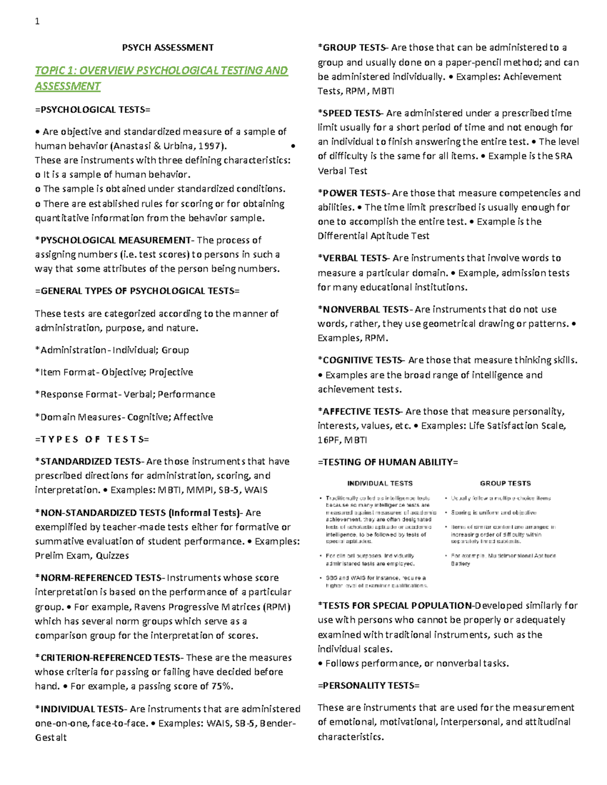 Psychological Assessment Reviewer - PSYCH ASSESSMENT TOPIC 1: OVERVIEW ...