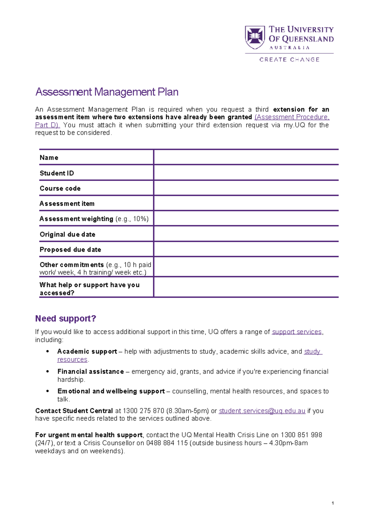 Assessment Management Plan for Extension Requests (Course Code) - Studocu