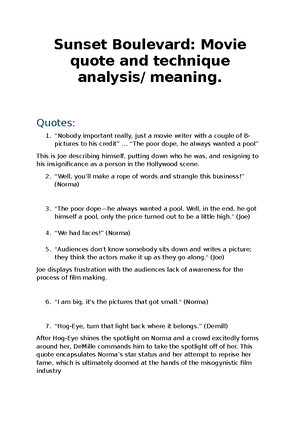 Sunset Boulevard Essay 1 - Exam Sunset Boulevard Practice Essay: Part A ...