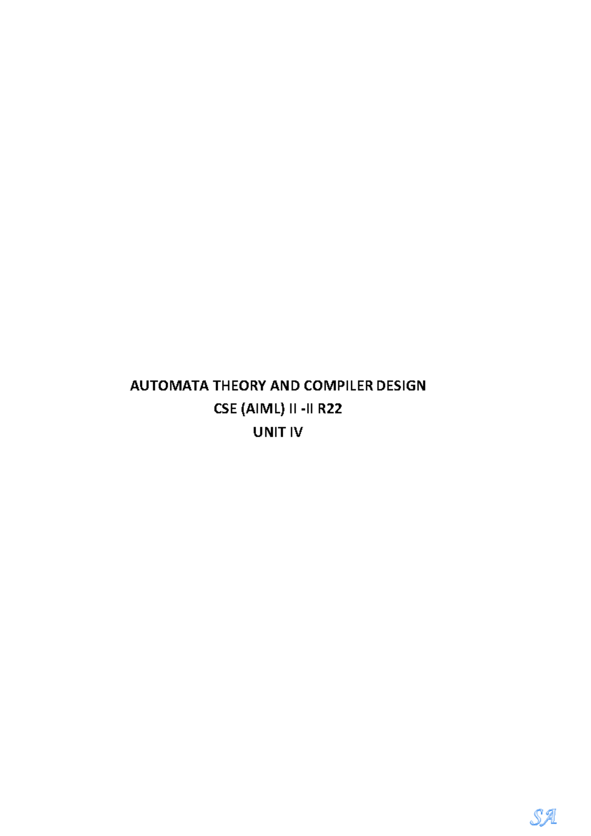 ATCD CSE (AIML) II Unit 4 - Compiler Design & Automata Theory Notes ...