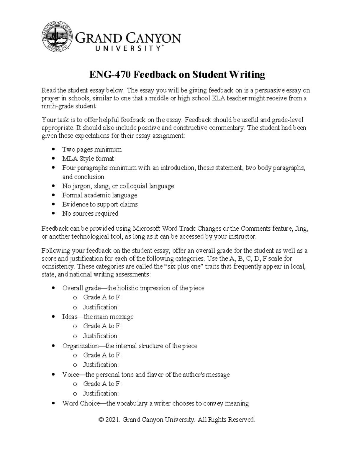 ENG-470-T8-Constructive Feedback on Student Essay Writing - Studocu
