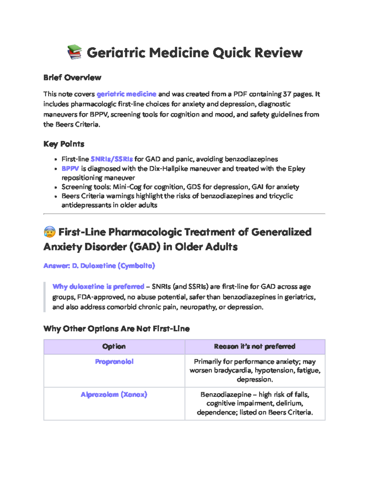 Geriatric Medicine Review: Key Points for Week 7 Quiz Prep - Studocu