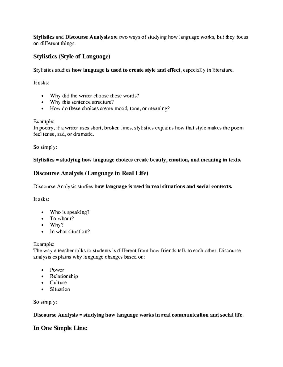 Stylistics and Discourse Analysis: First Quiz Overview - Studocu