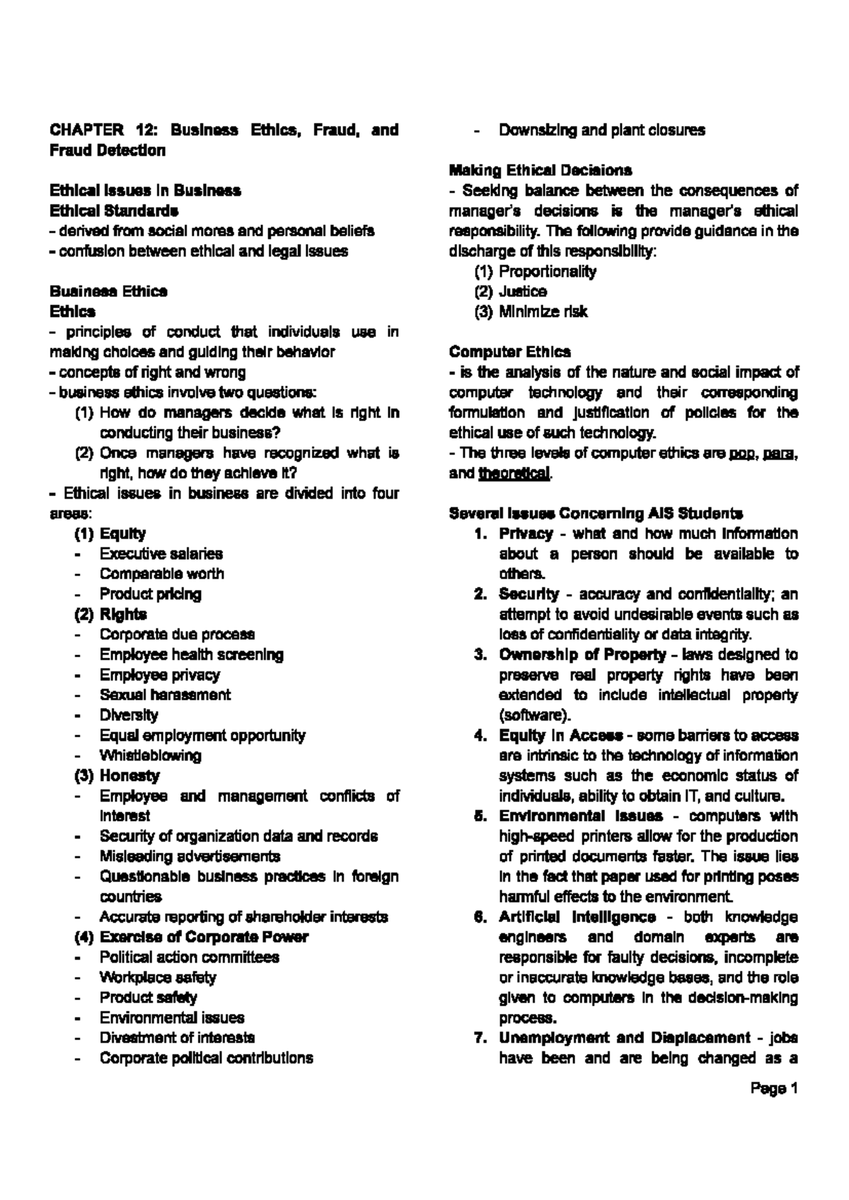 CHAPTER 12: Business Ethics, Fraud Detection, and Corporate ...