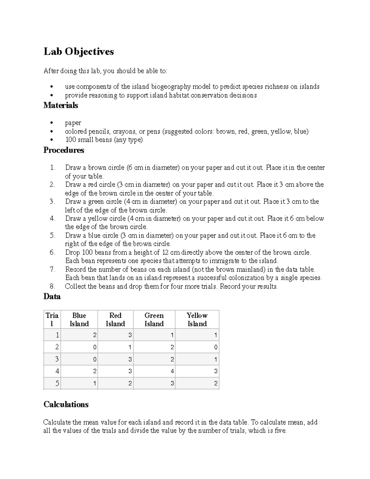 Island biogeography lab - Lab Objectives After doing this lab, you ...