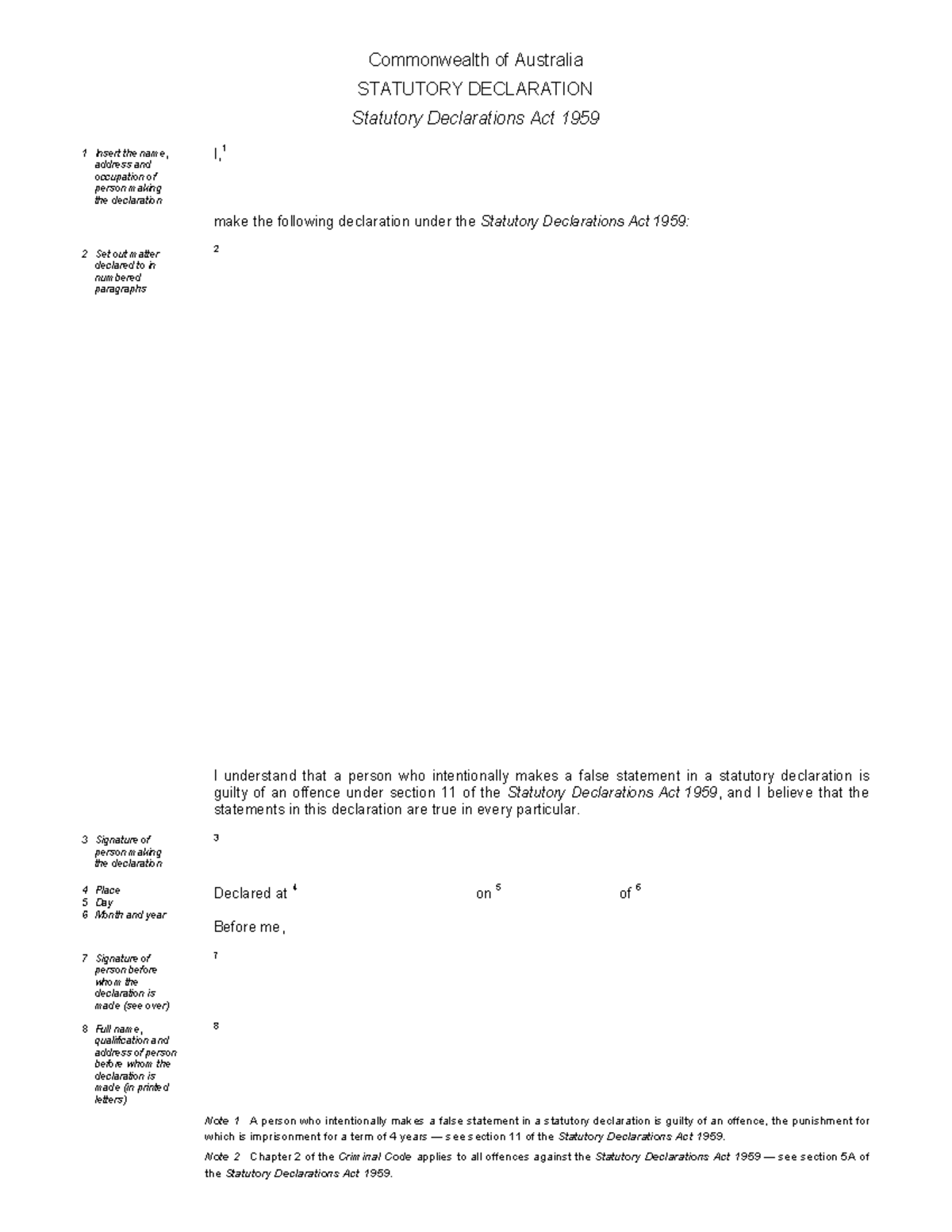 Commonwealth of Australia Statutory Declaration Template - Studocu