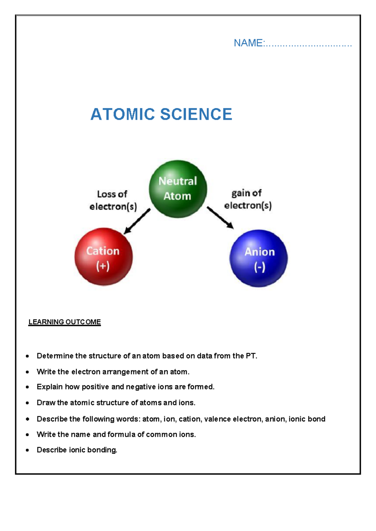 Atomic Science 2023: Understanding Atomic Structure & Ions - Studocu