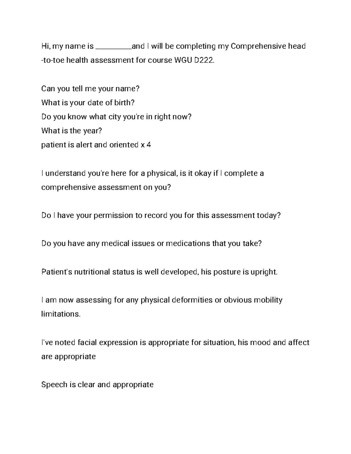 D222: Comprehensive Health Assessment with Health Promotion Goals - Studocu