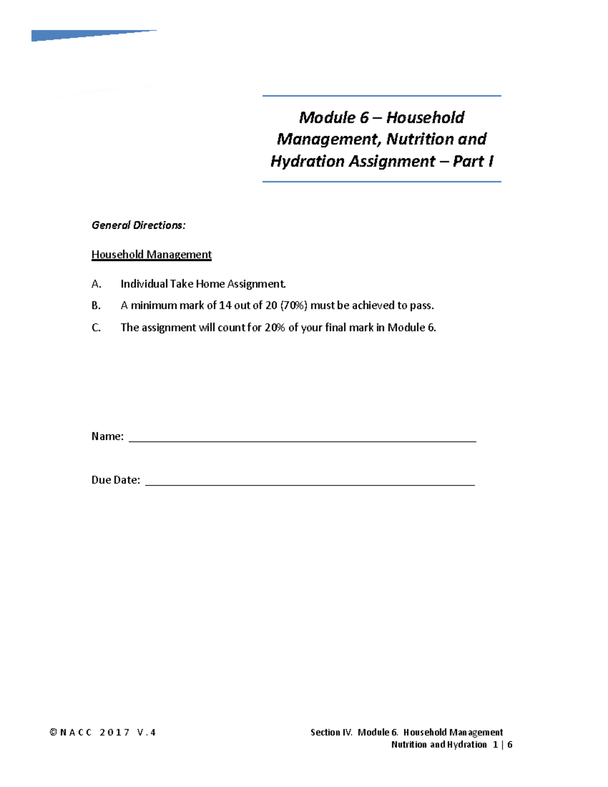 Module 6 Assignment: Household Management, Nutrition & Hydration - Studocu