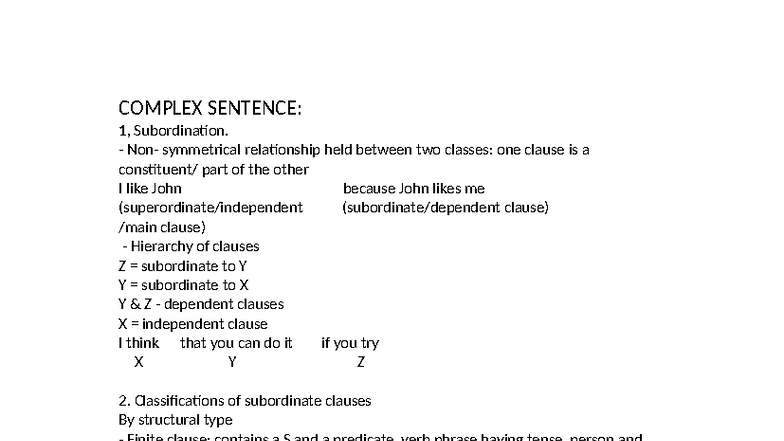 Complex Sentence: Subordination & Clause Classifications (ENG 101 ...