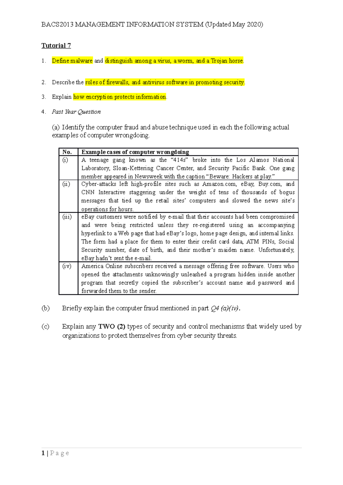 Tutorial 7 Q - managing information system - Studocu