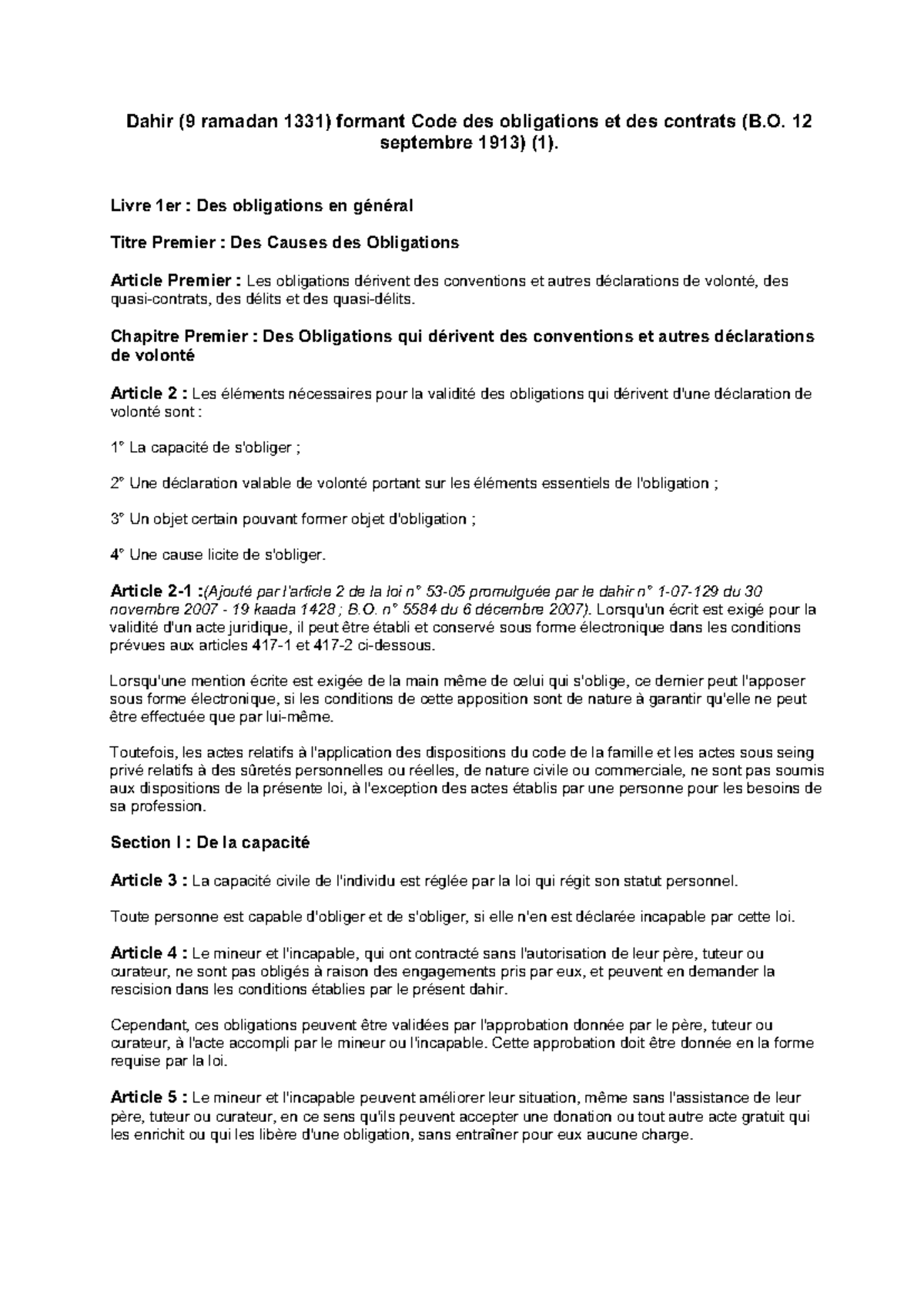 Dahir des Obligations et des Contrats au Maroc - Code 1913 - Studocu