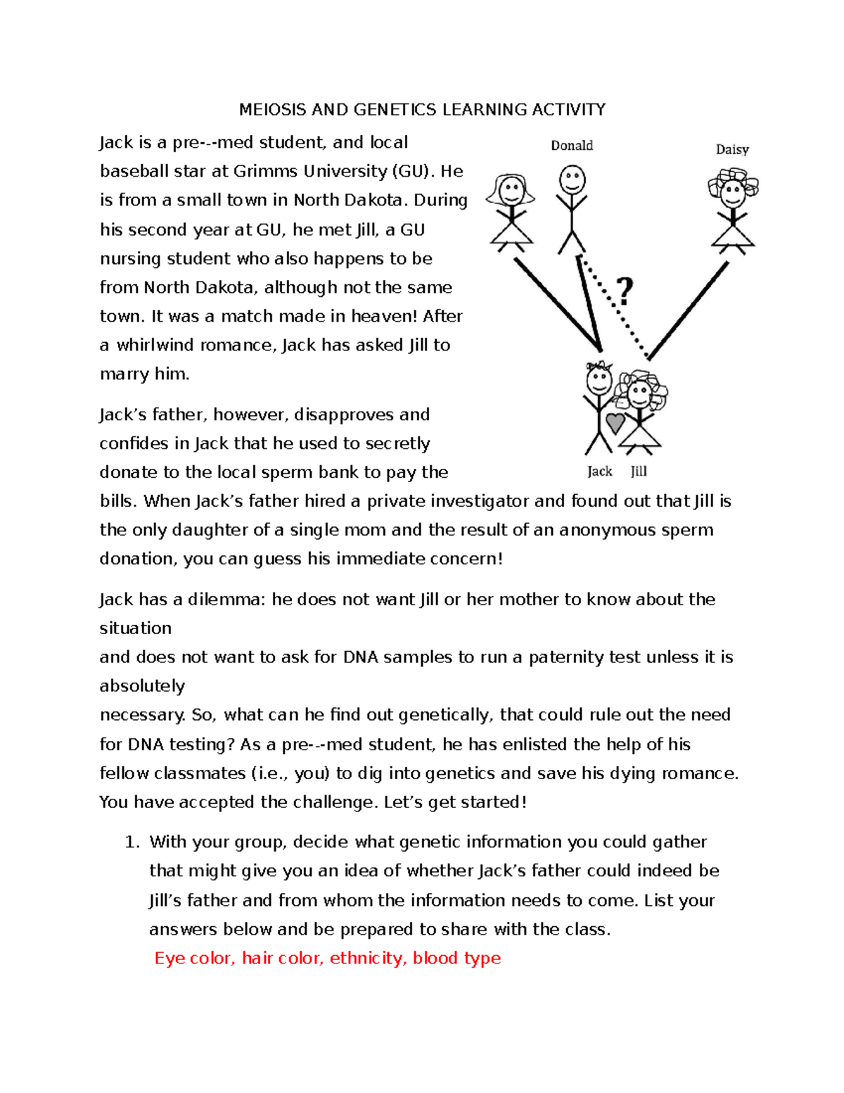 Meiosis and Genetics Learning Activity for Pre-Med Students at GU ...