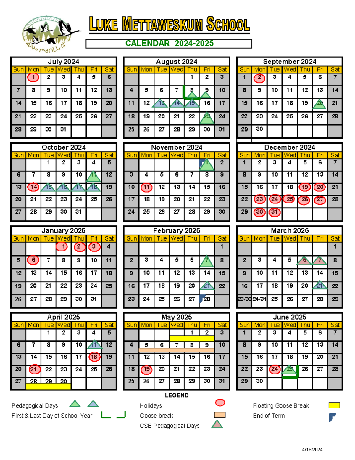 2024 2025 School Calendar Nemaska - Sun Mon Tue Wed Thu Fri Sat Sun Mon ...