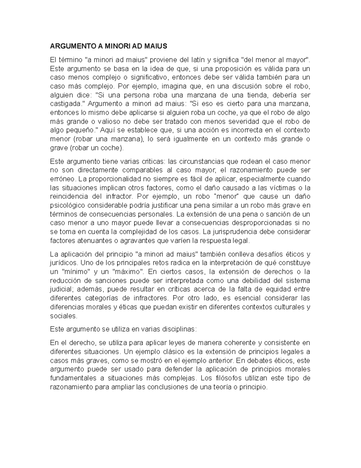 Argumento A Minori AD Maius: Validez y Críticas en Ética y Derecho ...