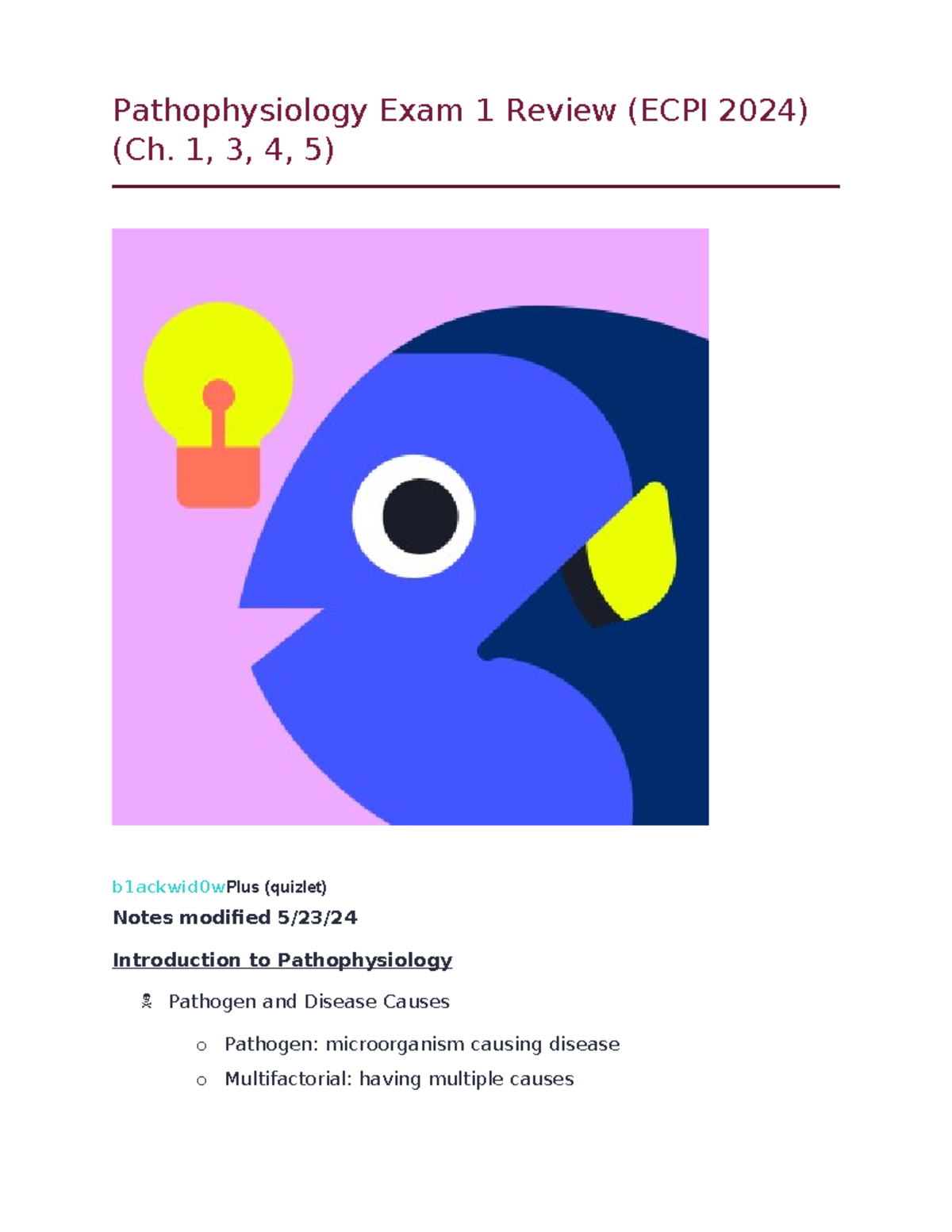 Pathophysiology Exam 1 Study Guide (ECPI 2024) - Comprehensive Review ...