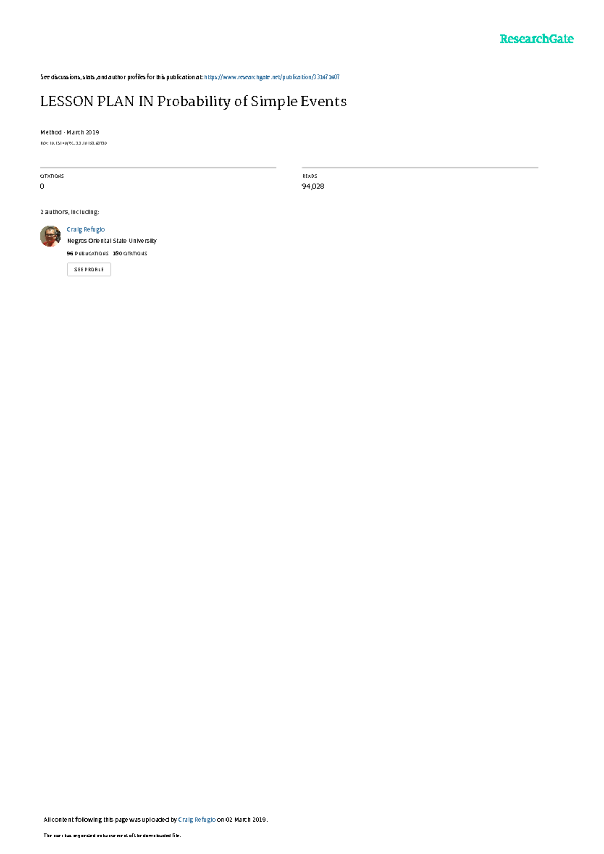 Lesson Plan: Probability of Simple Events (Math 8) - Studocu