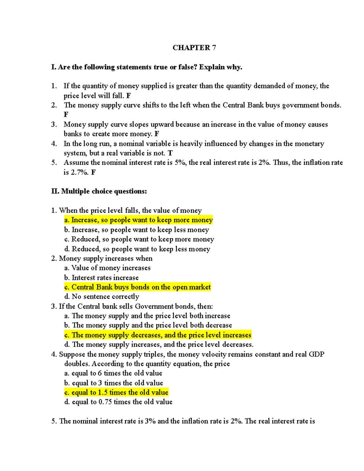 Chapter 7 - Money Supply & Demand Analysis Notes - Studocu