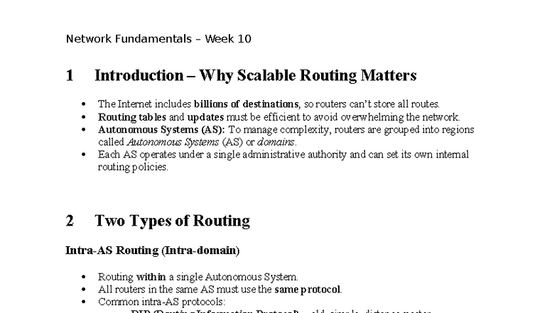 Network Fundamentals Wk 10: Importance of Scalable Routing - Studocu