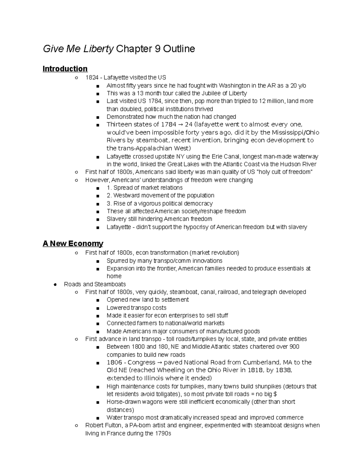 Give Me Liberty Chapter 9 Outline: Economic Changes and Freedom - Studocu