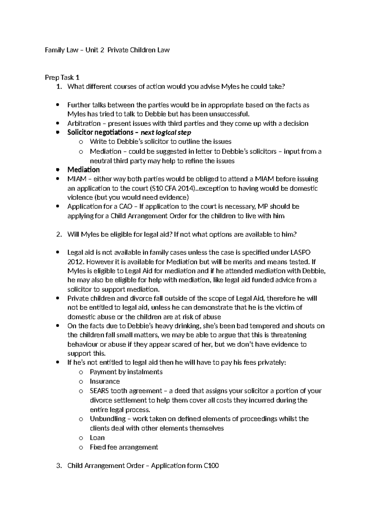 Unit 2 - Private Law children - Family Law – Unit 2 Private Children ...