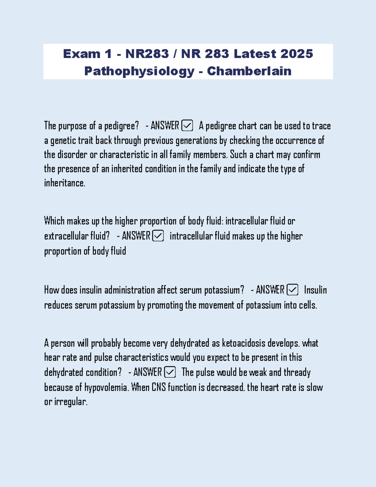 Exam 1 Study Guide - NR283 Pathophysiology Essentials for 2025 - Studocu