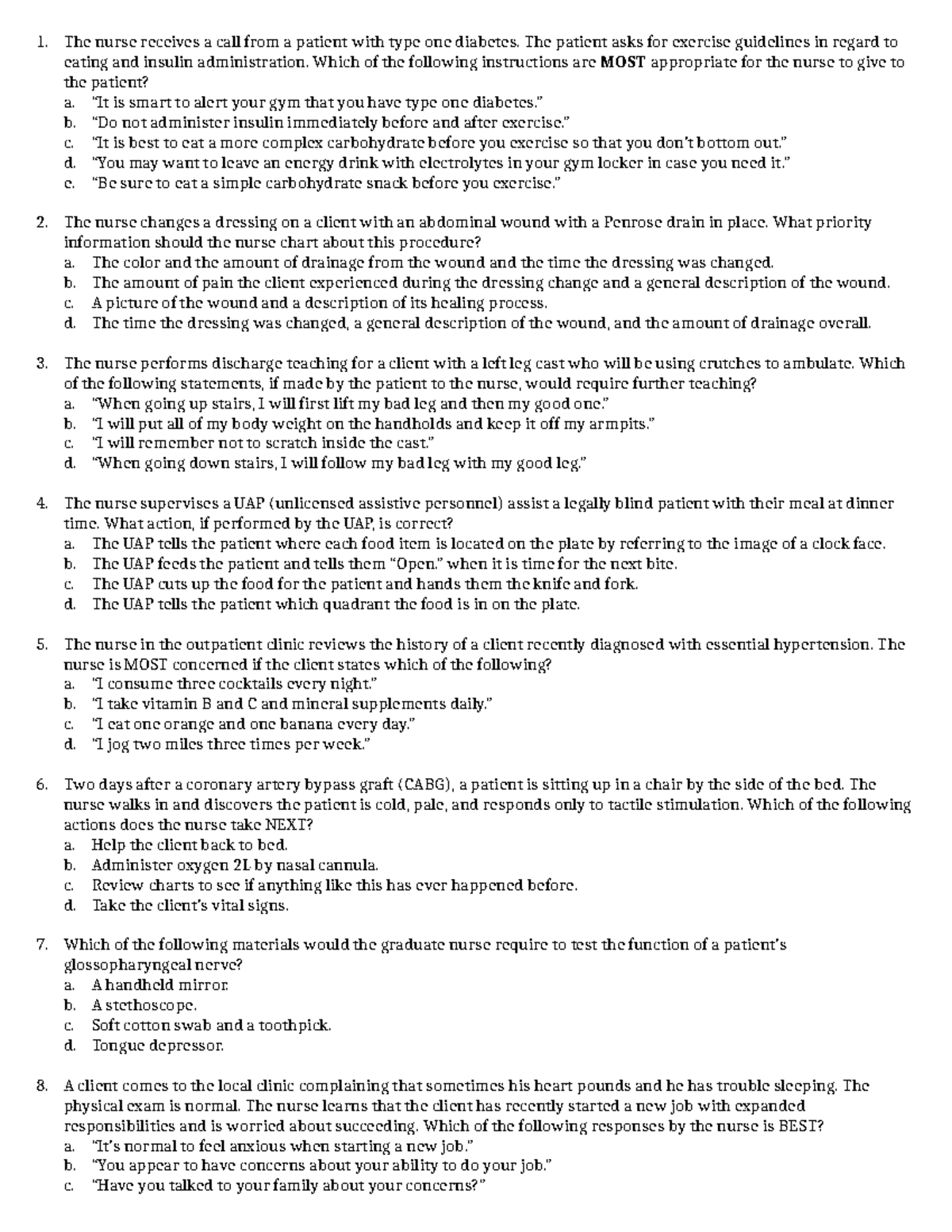 Nclex Style Questions and Answers - The nurse receives a call from a ...