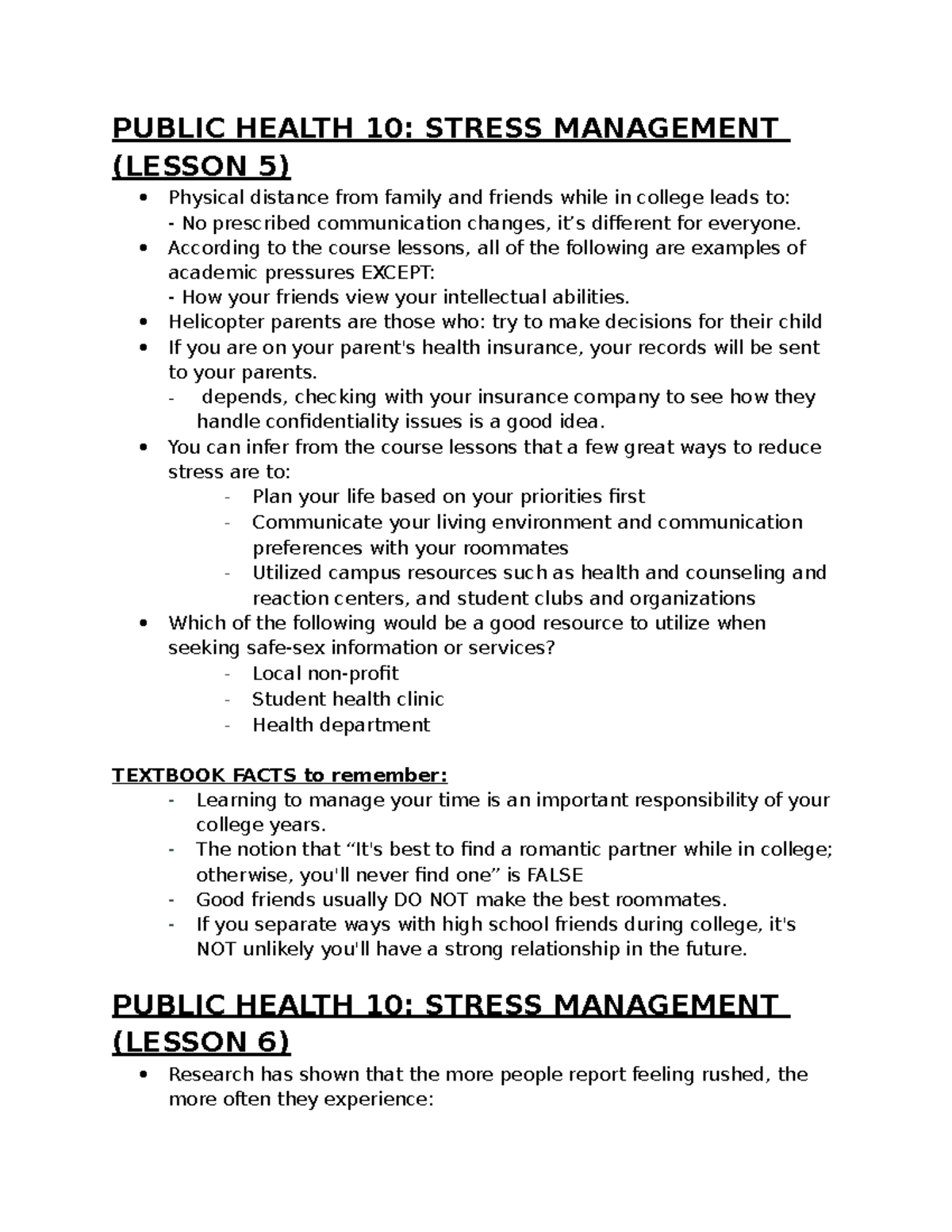 PH 10 (Lessons 5 & 6) - Lecture notes 5-6 - PUBLIC HEALTH 10: STRESS ...