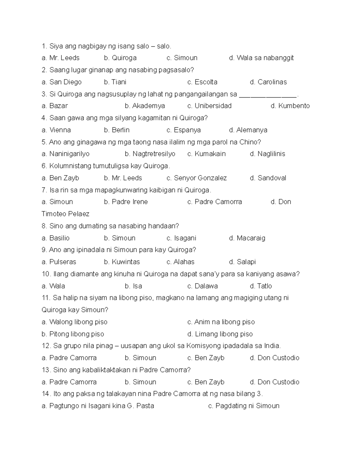 Pagsusulit sa El Filibusterismo - Kabanata 16 - Siya ang nagbigay ng ...