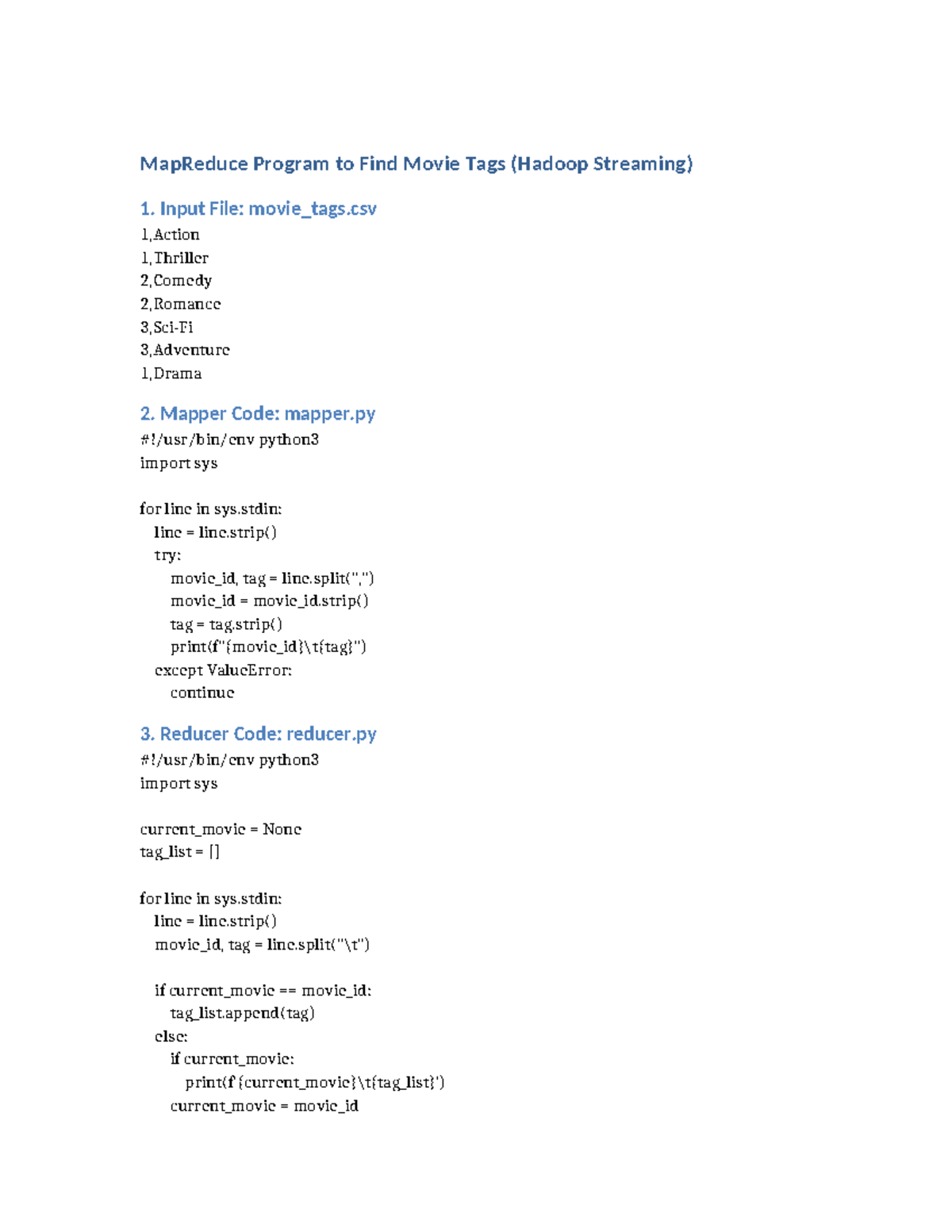 BDA 4 - module 4 questions - MapReduce Program to Find Movie Tags ...