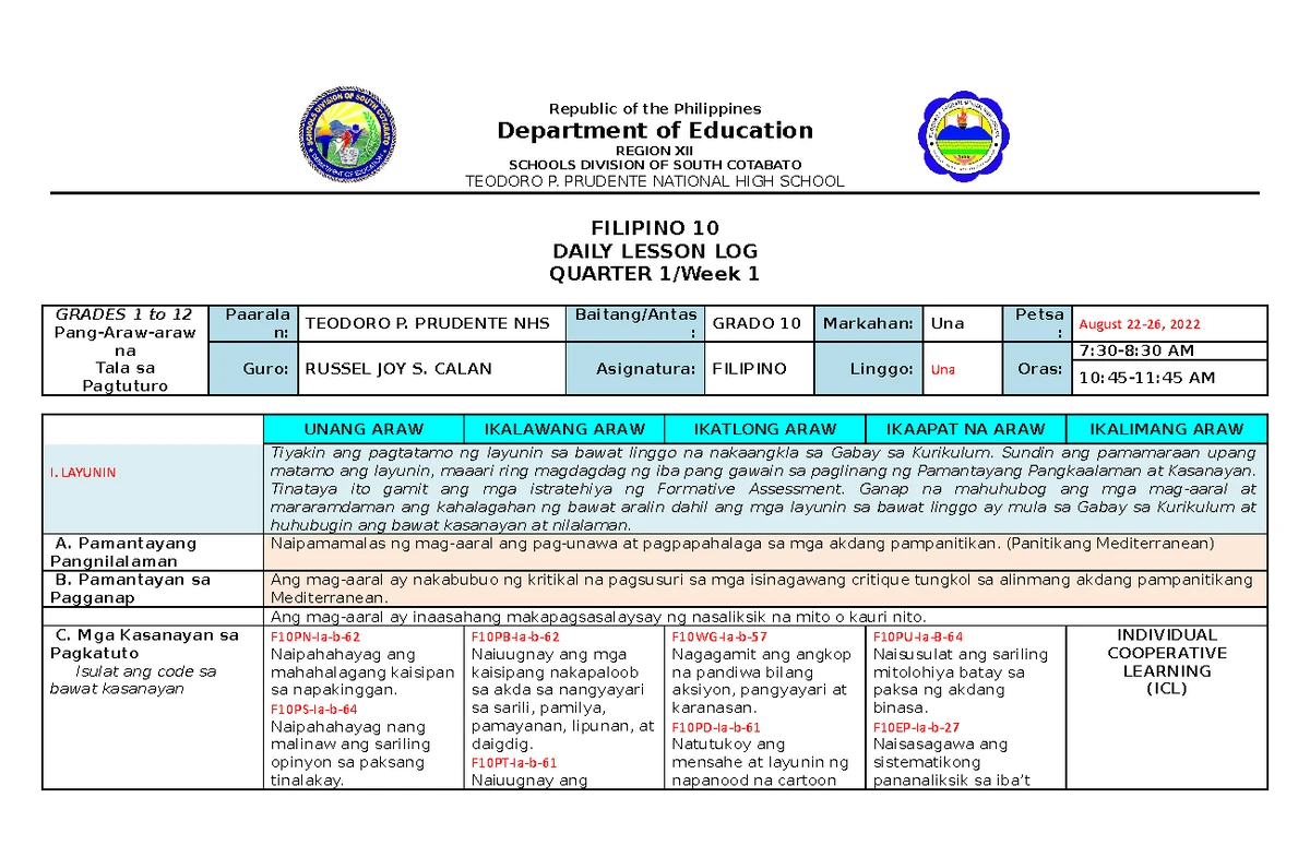 Aralin 1 - Kilalanin ang Sarili - l Pamantayang Pangnilalaman ...