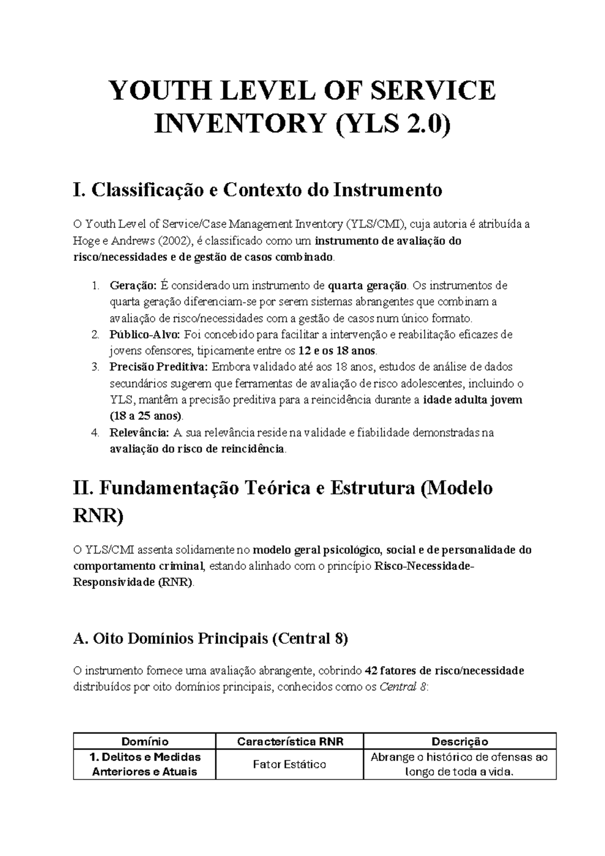 YOUTH LEVEL OF SERVICE INVENTORY (YLS 2.0): Classificação e Contexto ...