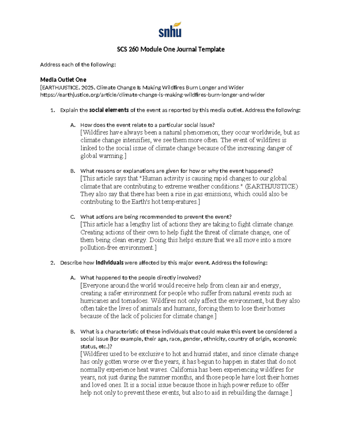 SCS 260 Module One Journal: Analyzing Climate Change and Wildfires - Studocu