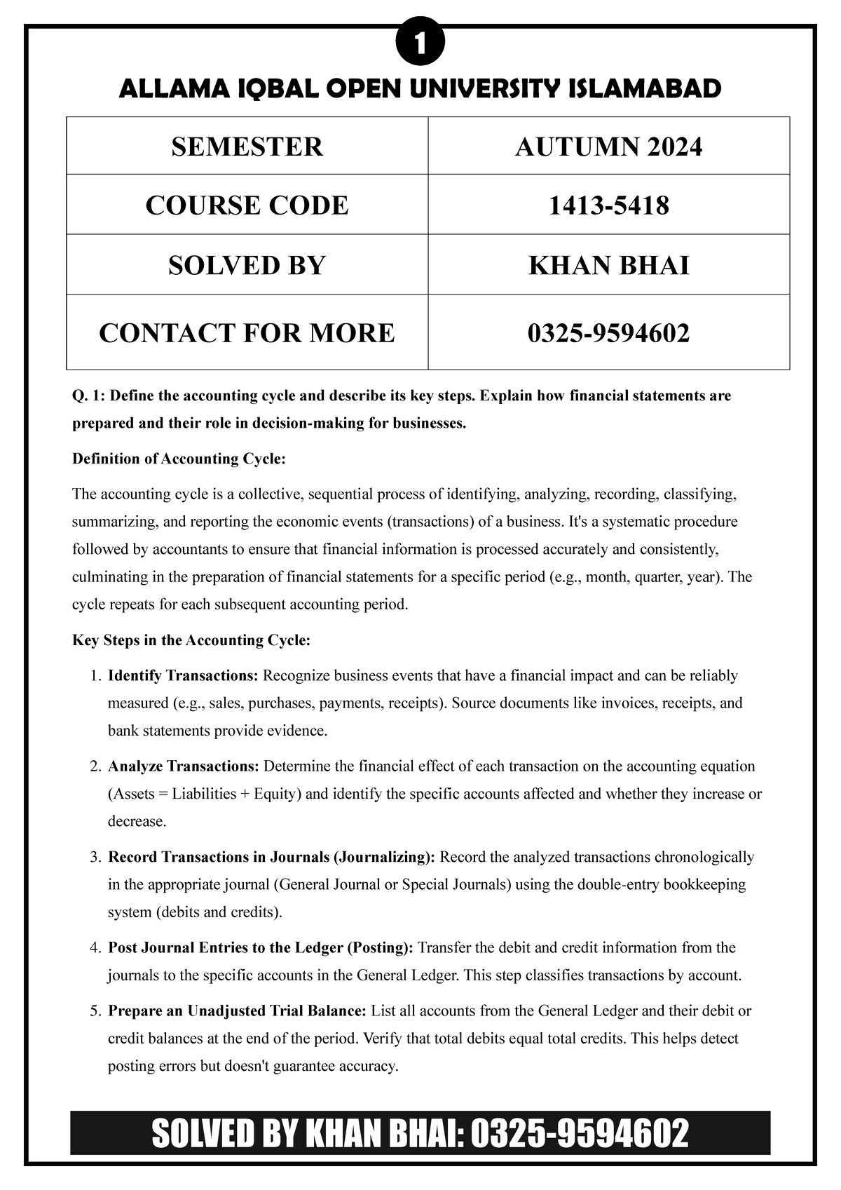 FINANCIAL ACCOUNTING 1413-5418 PAST PAPER SOLVED AUTUMN 2024 - Studocu