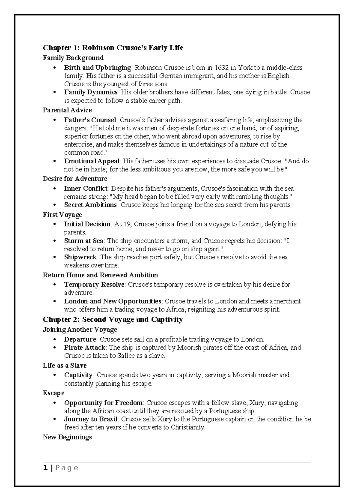 Robinson Crusoe (ENG 101) - Comprehensive Chapter Summaries and ...