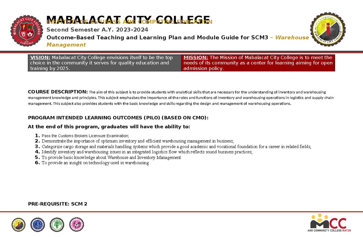 SCM3 - Warehouse Management: Module Guide for Second Semester 2023 ...