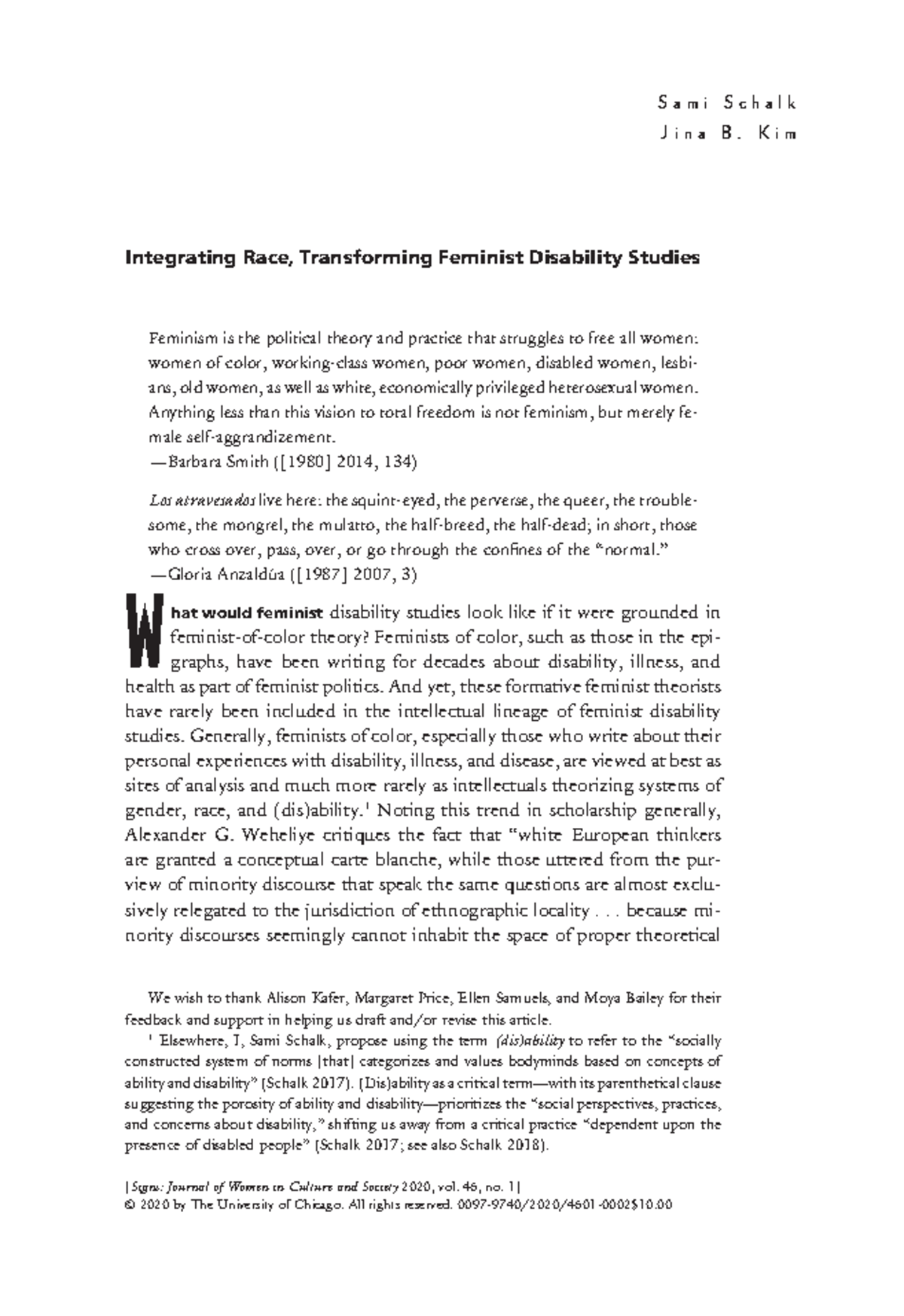 Integrating Race: Transforming Feminist Disability Studies Frameworks ...