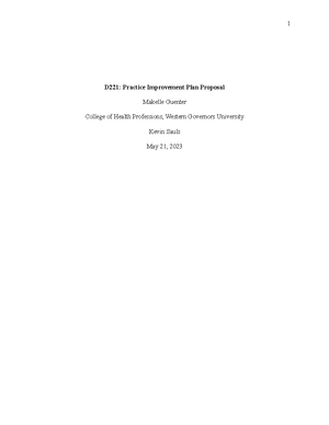 WGU D221 revised - D221 - NGM2 — NGM2 TASK 1: PRACTICE IMPROVEMENT PLAN ...