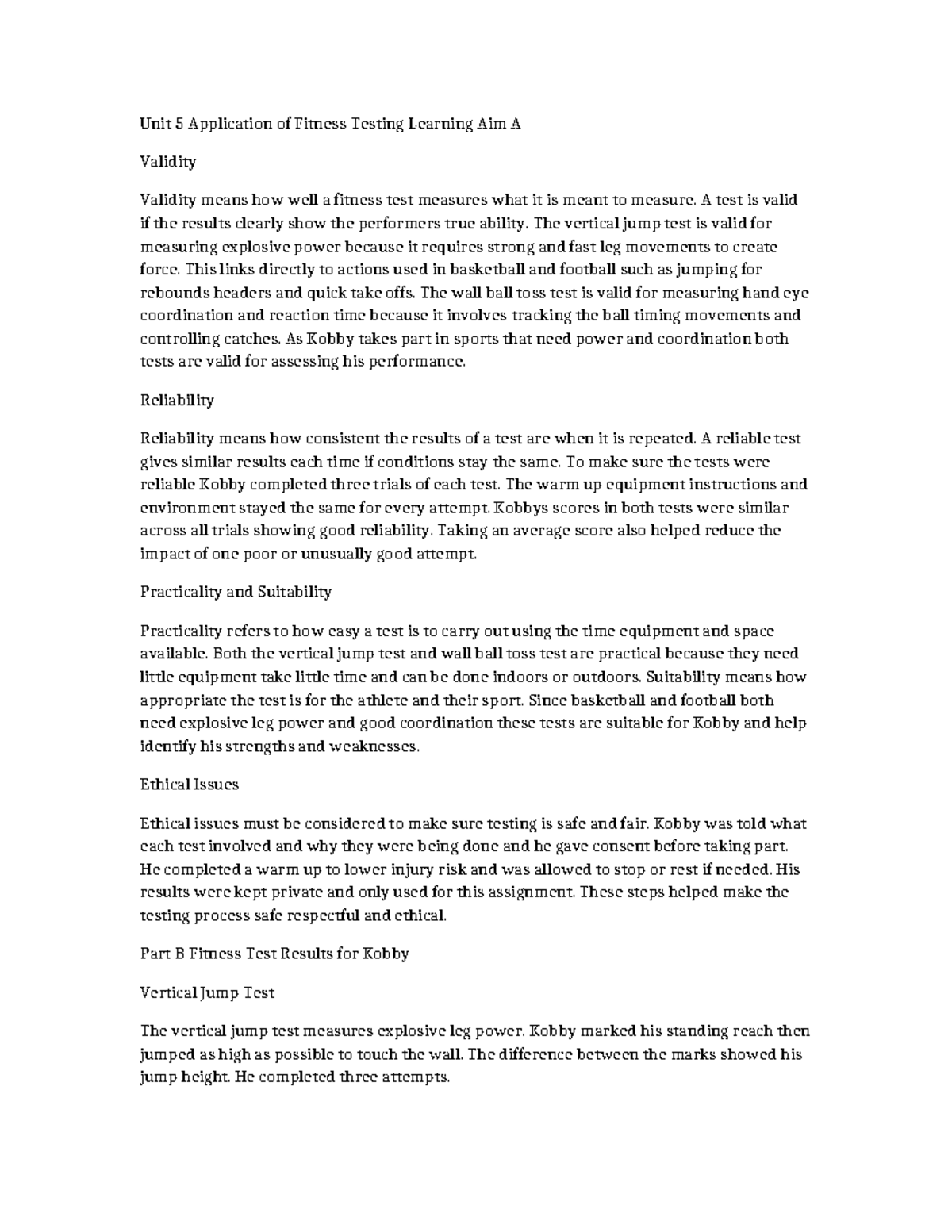Unit 5 Fitness Testing Assignment: Validity, Reliability & Results ...