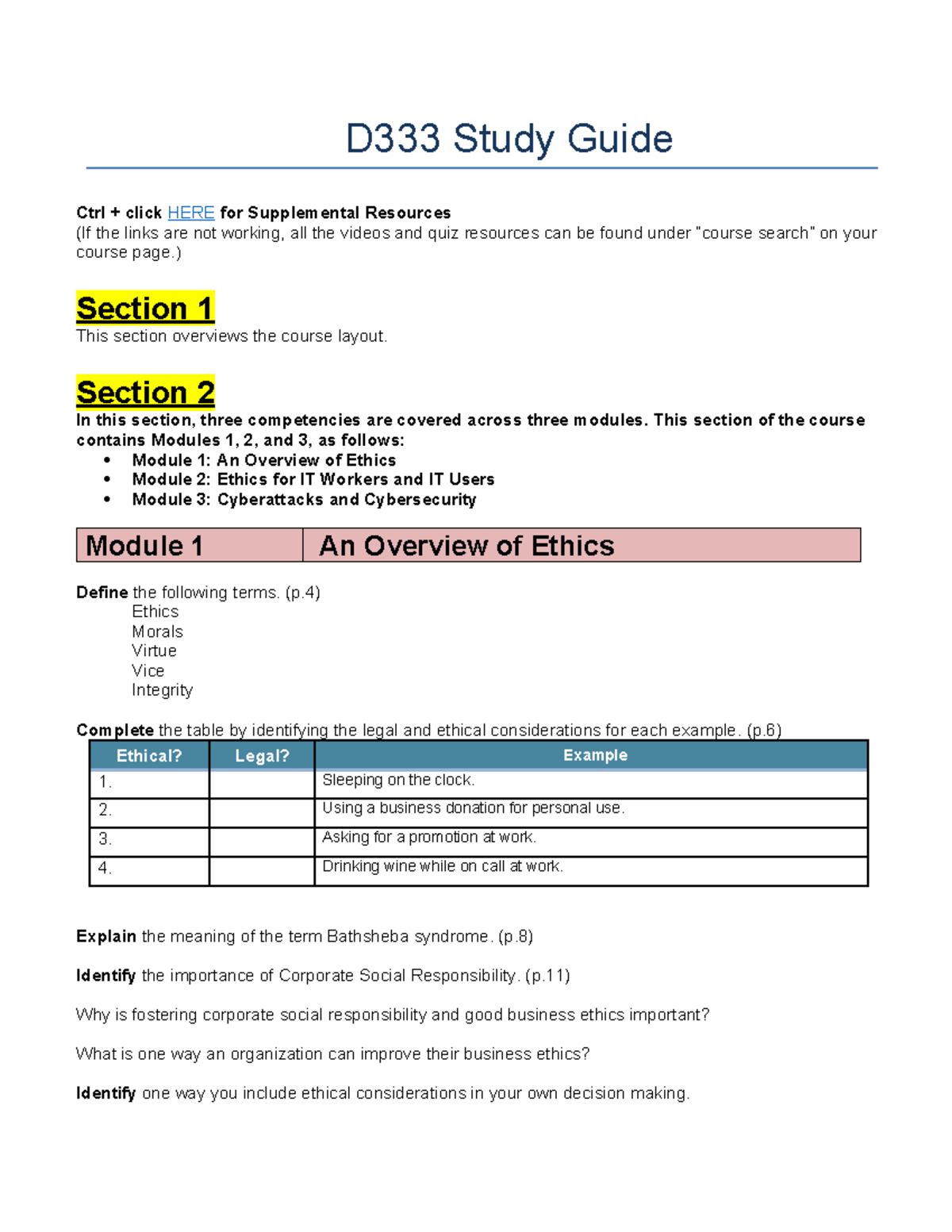 D333 Study Guide - D333 Study Guide Ctrl + click HERE for Supplemental ...